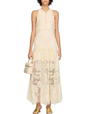 Sandro Floral Cotton Guipure Maxi Dress - Vanilla