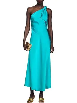 Sandro Satin Effect Maxi Dress With Bow Detail - Green