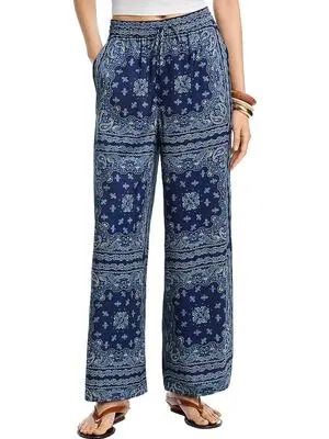 Aqua Bandana Print Wide Leg Pants - Navy