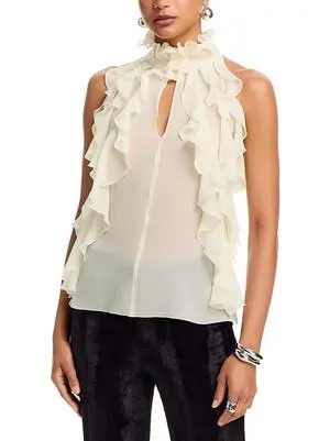 Alexander McQueen Silk Georgette Ruffle Top - White/grey