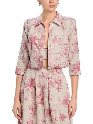 L'Agence L'agence Eda Crop Jacket In Tan Multi Jungle Toile Tan Multi Jungle Toile