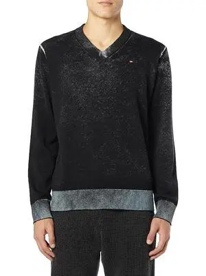 DIESEL® V-neck Long Sleeve Sweater - Black