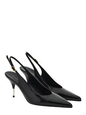 Versace Pointed Leather Slingback Pumps - Black/gold