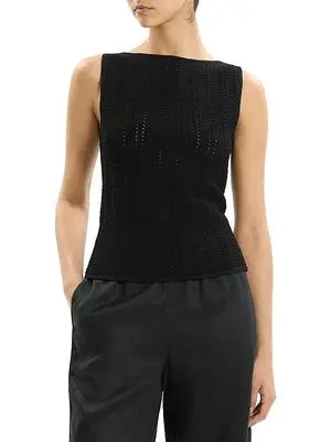 Theory Textured Boat Neck Top - Black