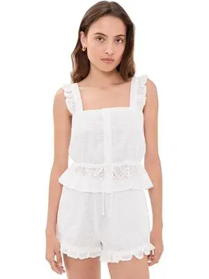 Blanknyc Embroidered Cotton Square Neck Top With Front Tie - White
