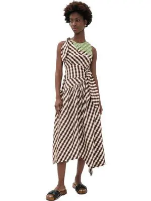 DAMSON MADDER Asymmetric Checked Midi Dress - Choc