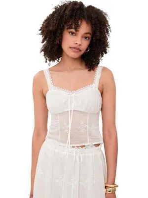 HOUSE OF SUNNY House Of Sunny Blossom Embroidered Sweetheart Neck Top