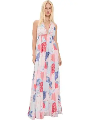 LoveShackFancy Patchwork Halterneck Maxi Dress - Blueberry Sundae