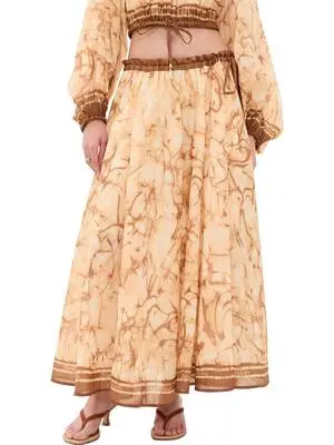 Zimmermann Indra Tie-dye Ramie Midi Skirt - Chocolate Tie Dye