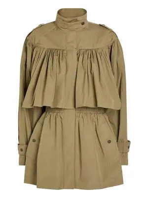 Chloé Gathered Cotton-poplin Coat - Olive