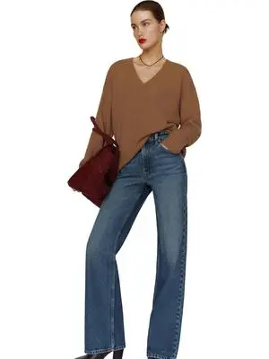 REFORMATION Hunter Stretch Mid Rise Wide Leg Jeans - Blue