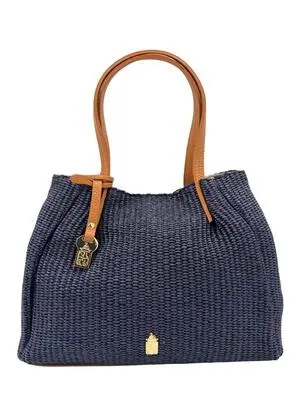 FRANCHETTI BOND Petra Raffia Tote Bag - Blue