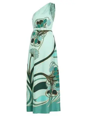La DoubleJ Printed Silk One-shoulder Maxi Dress With Belt - Blue