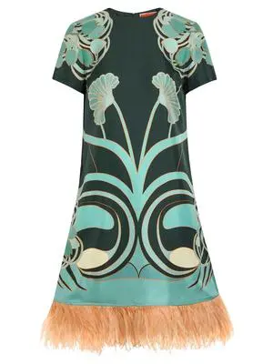La DoubleJ Swing Feather-embellished Silk Midi Dress - Blue