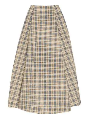 Bernadette Plaid Seersucker Maxi Skirt - Beige