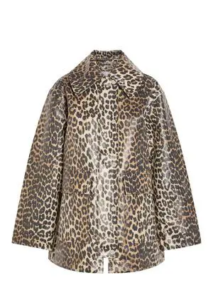 GANNI Ganni Leopard Print Waxed Canvas Coat