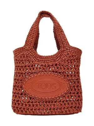 TOD'S Mini Raffia Top Handle Bag - Terracotta