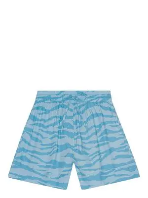 GANNI Printed Cotton Elasticated Shorts - Blue
