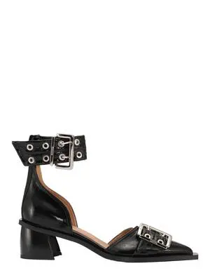 GANNI Chunky Buckle Open Cut Pumps - Black