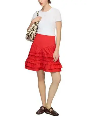 GANNI Tiered Ruffle Mini Skirt - Red