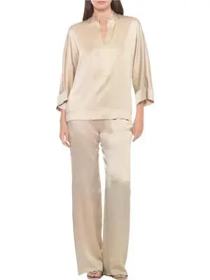 Antonelli Firenze Satin V-neck Blouse - Neutrals