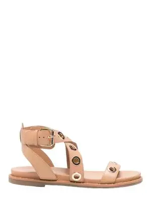 CARMELA Eyelet Embellished Leather Sandals - Neutrals