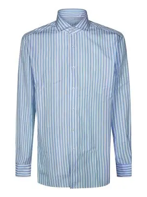 XACUS Stripe-pattern Shirt Blue