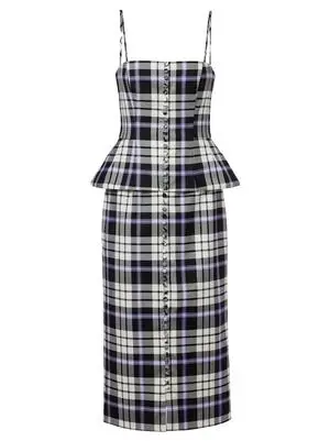 Carolina Herrera Checked Wool Midi Dress - Black