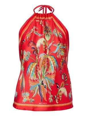 Etro Printed Halterneck Silk Twill Top - Red