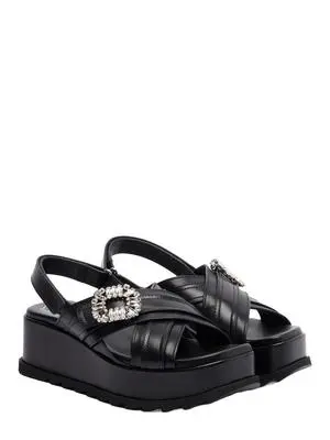 ROGER VIVIER Embellished Leather Platform Sandals - Black