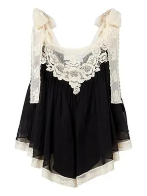 Zimmermann Roselight Lace-trimmed Cotton And Silk Top - Black