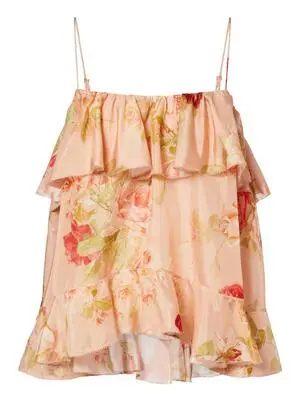 Zimmermann Roselight Floral Ruffled Silk Camisole - Pink