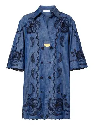 ZIMMERMANN Zimmermann Embroidered Cotton Chambray Mini Dress