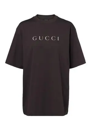 Gucci Logo Cotton Jersey T-shirt With Ruffled Details - Brown