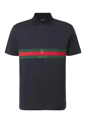 Gucci Web Stripe Cotton Jersey Polo Shirt - Blue
