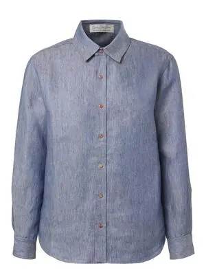 GOD'S TRUE CASHMERE Linen Denim Shirt With Carnelian - Blue