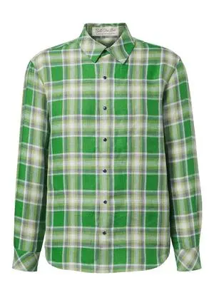 GOD'S TRUE CASHMERE Harbor Plaid Linen Shirt With Lapis Lazuli - Green