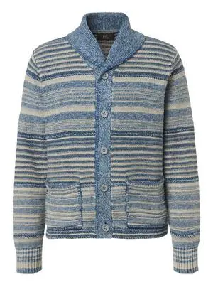 Ralph Lauren Striped Cotton And Linen Shawl Collar Cardigan - Blue