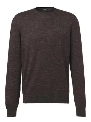 Zegna Crewneck Sweater In Silk, Cashmere, And Linen - Brown