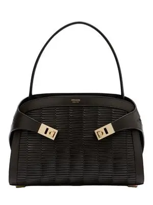FERRAGAMO Hug Medium Woven Leather Shoulder Bag - Brown