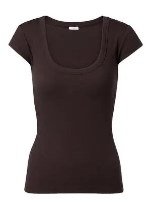 JOSEPH Saba Ribbed-knit Cotton-blend T-shirt - Brown