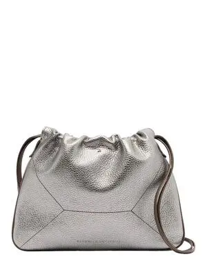 Brunello Cucinelli Monili Small Metallic Leather Crossbody Bag - Silver
