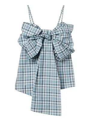 Acne Studios Bow Detail Checked Cotton Top - Blue