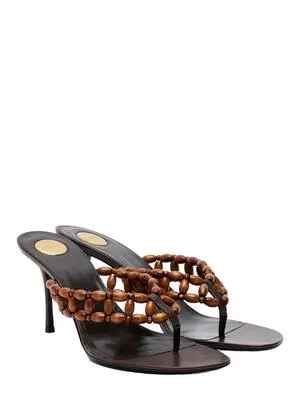 Saint Laurent Zine Beaded Thong Sandals - Brown