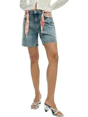 Desigual Embroidered Denim Shorts - Medium Blue