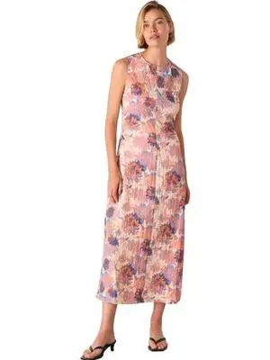 Whistles Sleeveless Floral Textured Midi Dress - Pink/multi