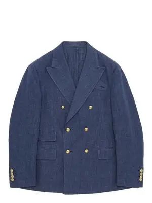 FORTELA Fortela Double-Breasted Linen Blazer Blue