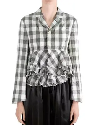 COMME DES GARÇONS TAO Gingham Check Ruffled Jacket - Grey