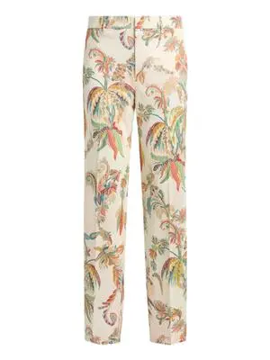 Etro Floral Print Wool Gabardine Trousers - Neutrals