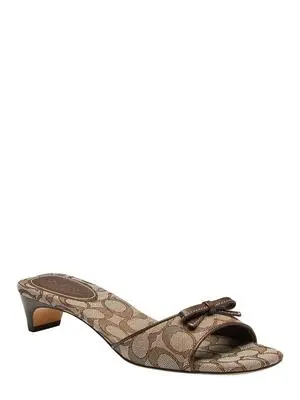 COACH OUTLET Coach Signature Jacquard Bow Kitten Heel Sandal - Oak/maple